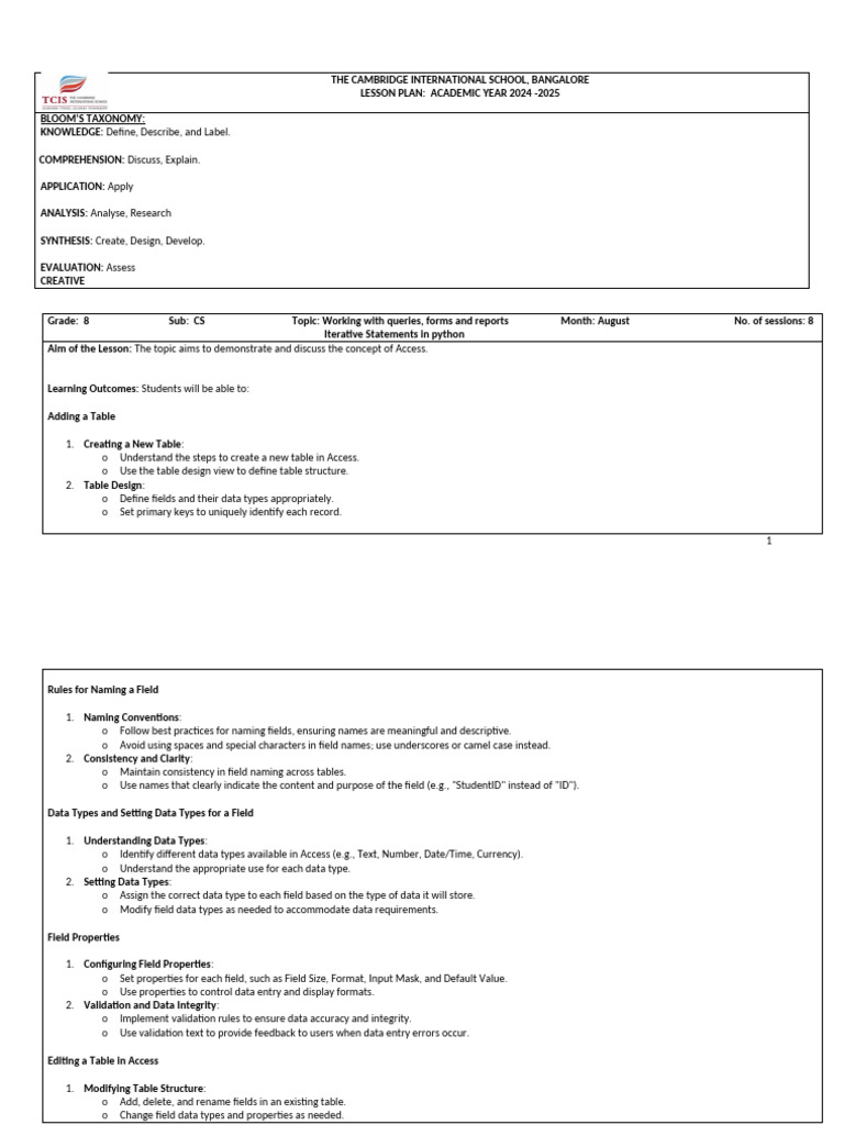 LP Gr8 August | PDF | Databases | Microsoft Access