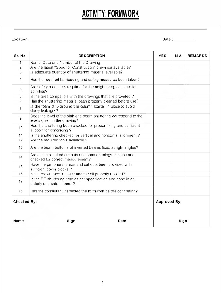 formwork checklist | PDF