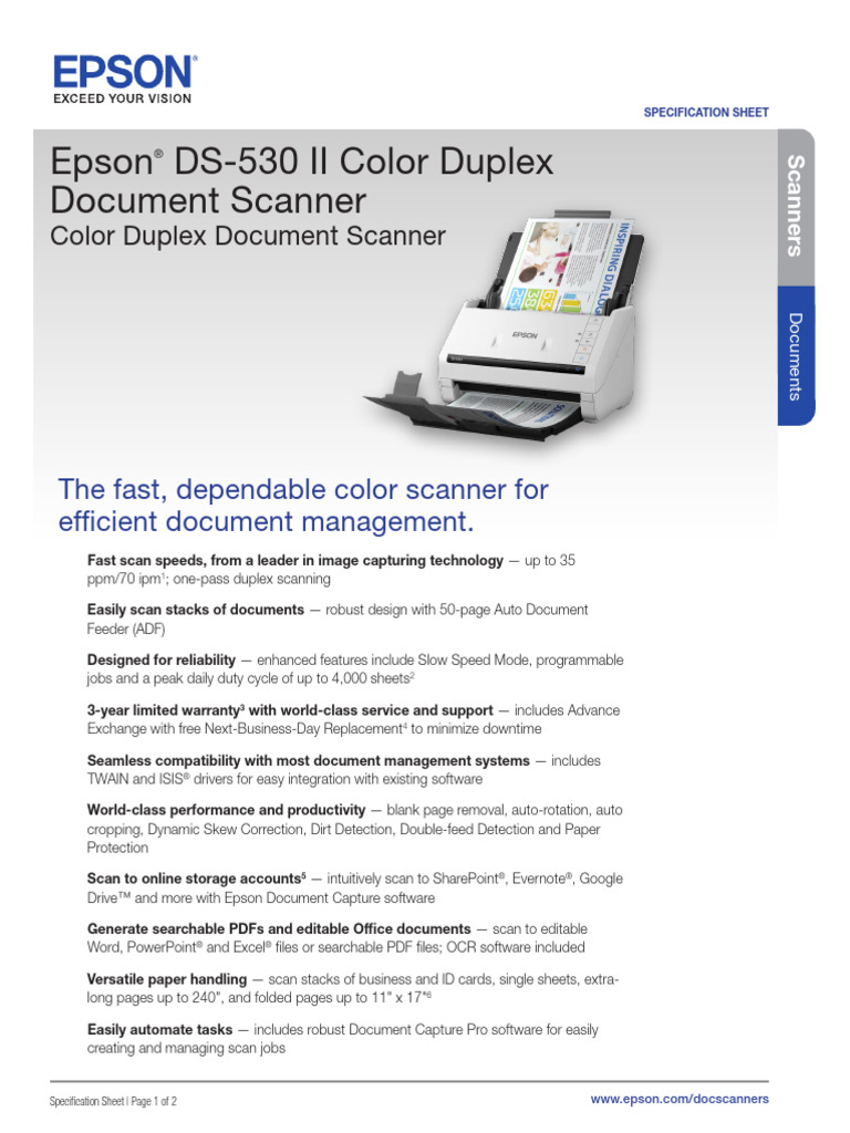 DS-530II Scanner Specification Sheet CPD-60308-Final PDF | PDF | Image ...