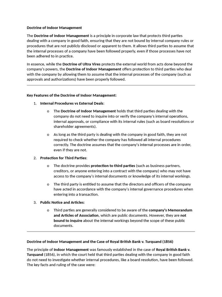 Doctrine of Indoor Management | PDF | Justice | Crime & Violence