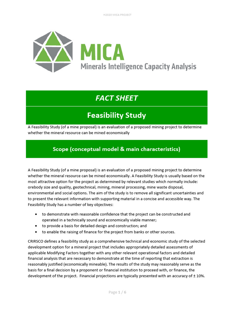 Fact Sheet: Feasibility Study | PDF | Feasibility Study | Mining