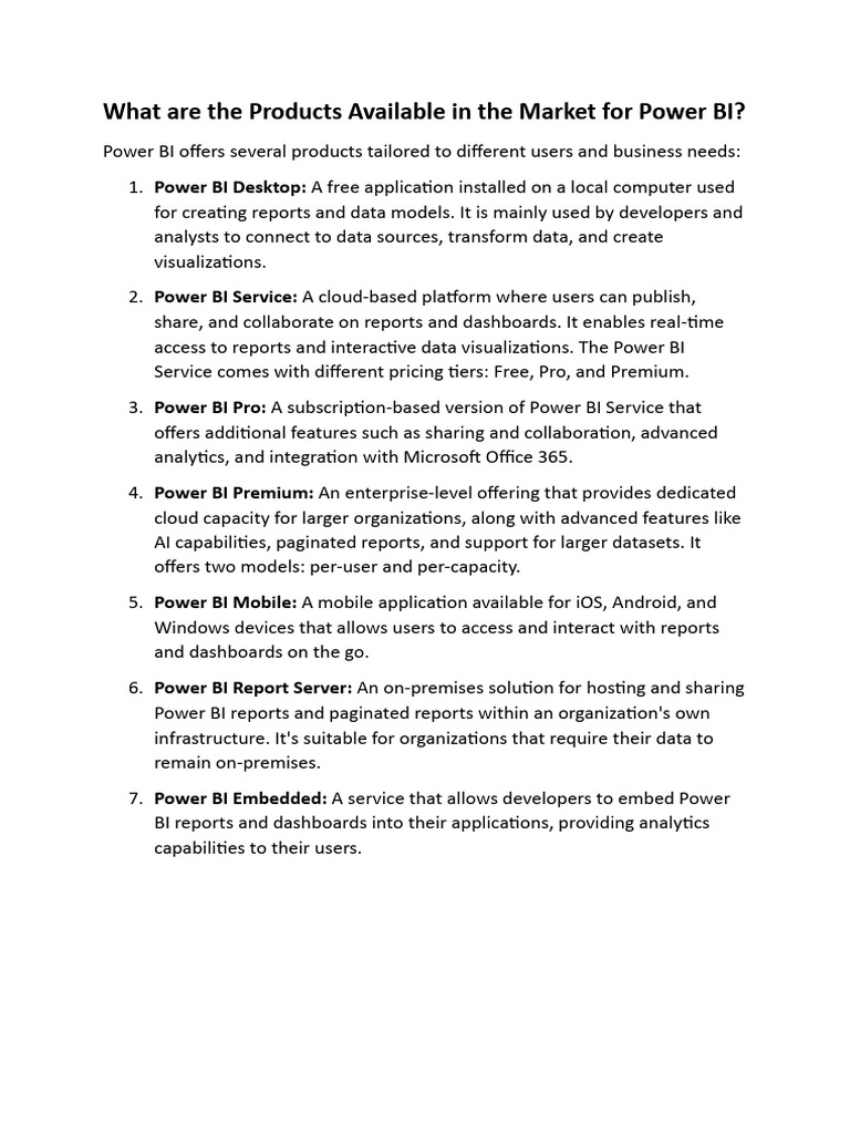What Are The Products Available in The Market For Power BI | PDF | Cloud Computing | Databases