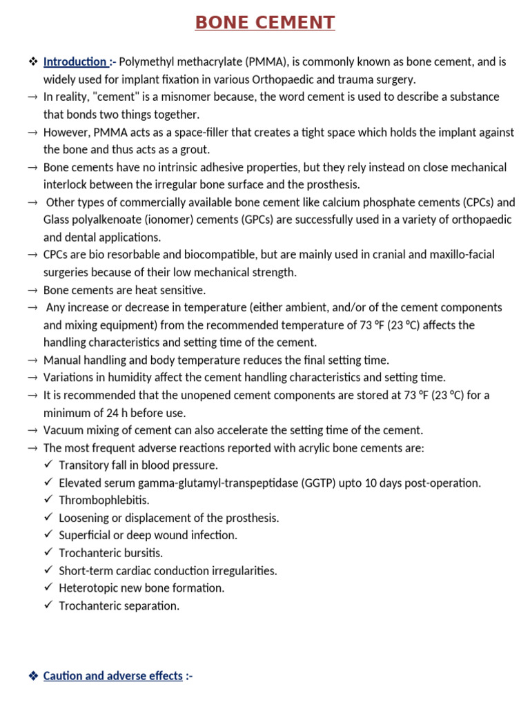 Bone Cement | PDF | Poly(Methyl Methacrylate) | Medical Specialties