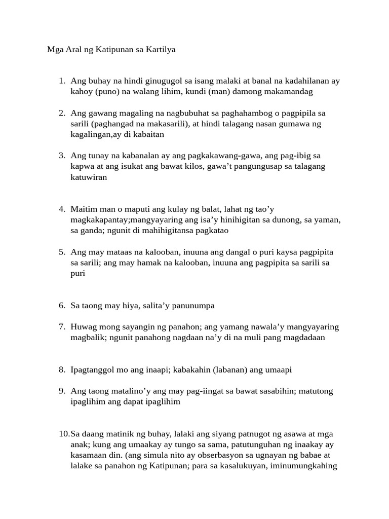 Mga Aral NG Katipunan Sa Kartilya | PDF