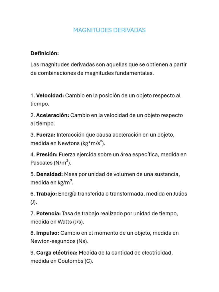 Magnitudes Derivadas | PDF