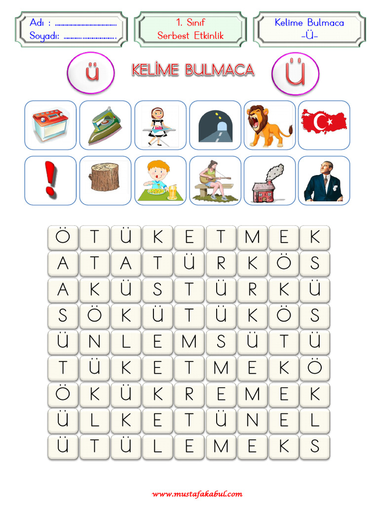 1.Sınıf-Serbest Etkinlik Kelime Bulmaca-Üü | PDF