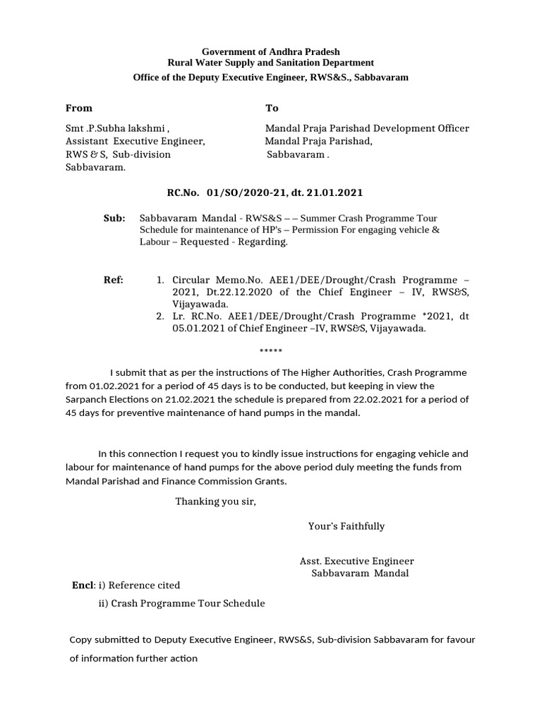 Sabbavaram RWS&S Summer Maintenance Plan | PDF