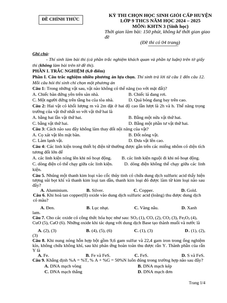 ĐỀ HSG 9 - Cấp Huyện | PDF