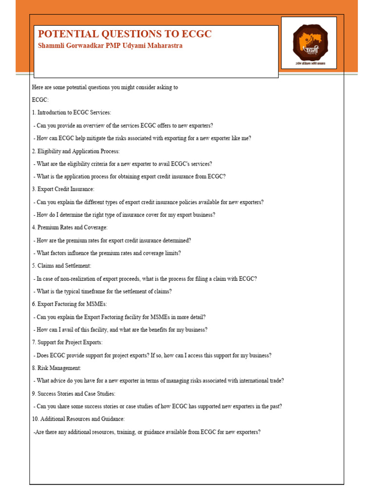 Potential Questions To Ecgc | PDF