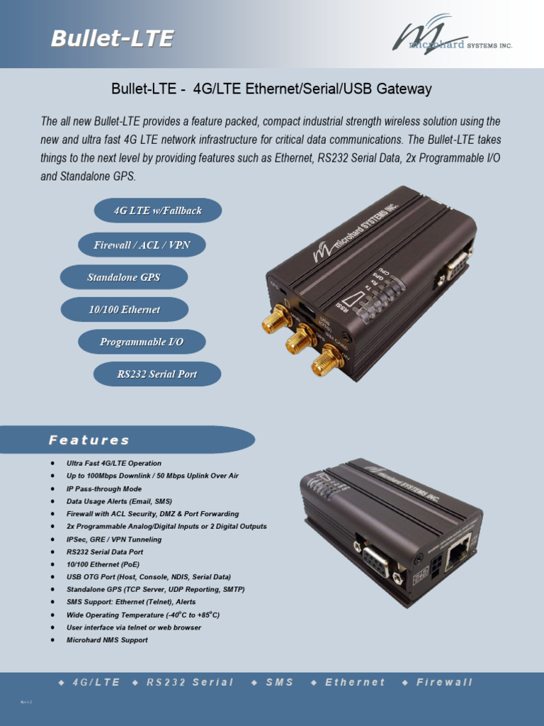 Microhard Bullet-LTE Datasheet | PDF | Port (Computer Networking) | 4 G