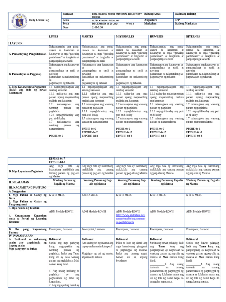 DLL WEEK 3-Q3 EPP | PDF