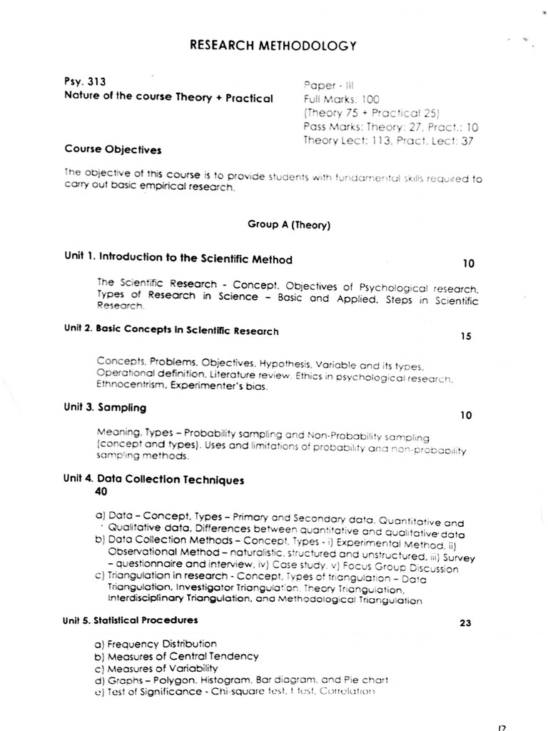 BA - Research Methodology BA Psychology Syllabus | PDF