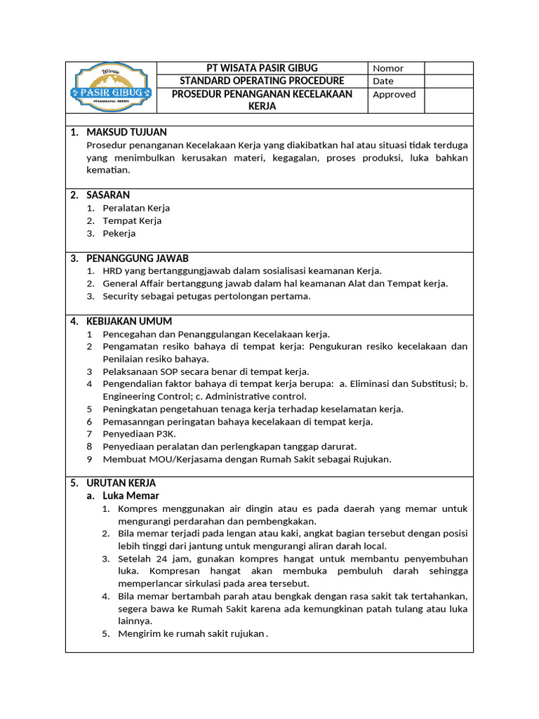 SOP Penanganan Kecelakaan Kerja | PDF