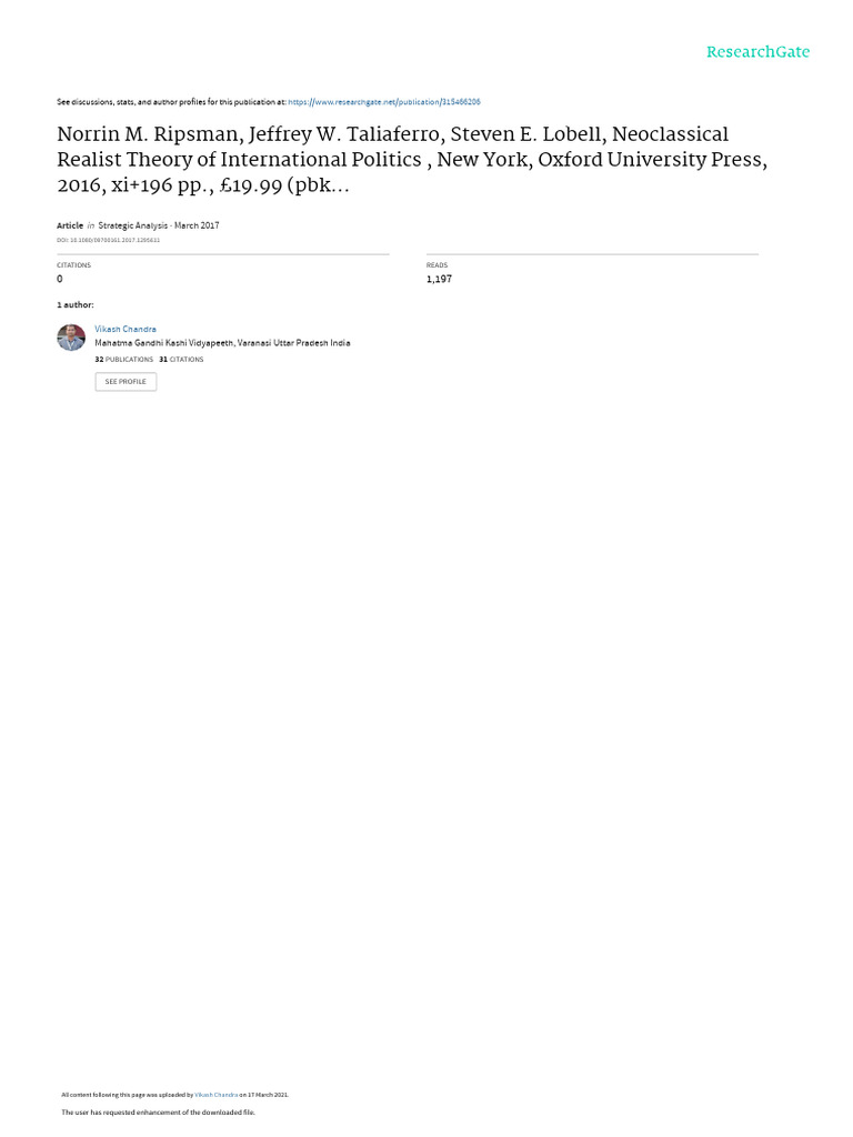 Ripsman, N.M., Taliaferro, J.W. & Lobell, S.E. (2016). Neoclassical ...