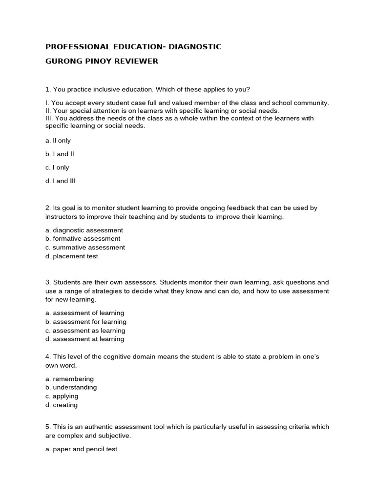 Diagnostic Assessment for Educators | PDF | Educational Assessment ...
