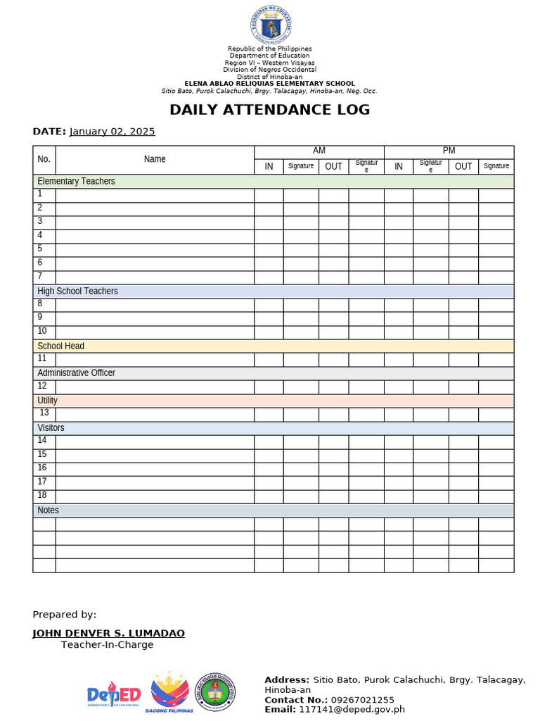 Daily Attendance Log | PDF