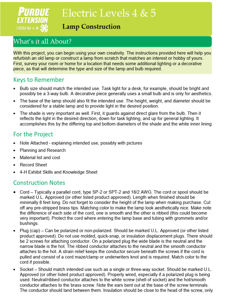 Levels4 5 Lamp Construction Project Sheet | PDF | Electrical Connector ...
