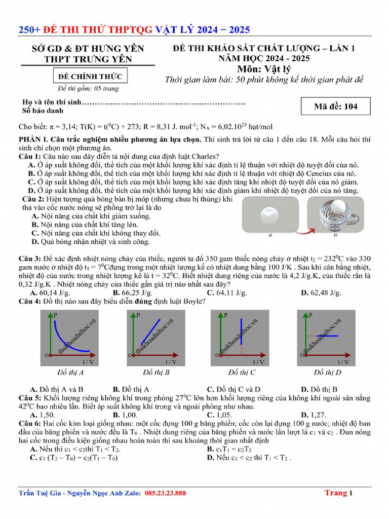 THPT Trung Vuong Hung Yen 2024 - 2025 | PDF