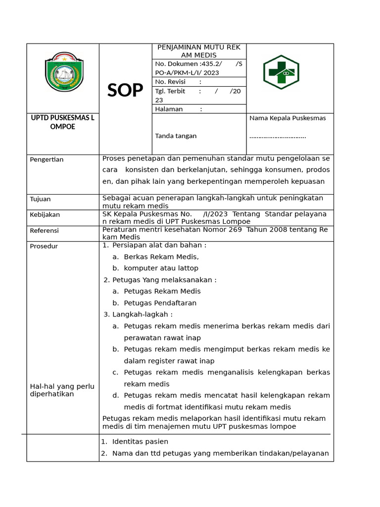 Sop Penjamin Mutu | PDF