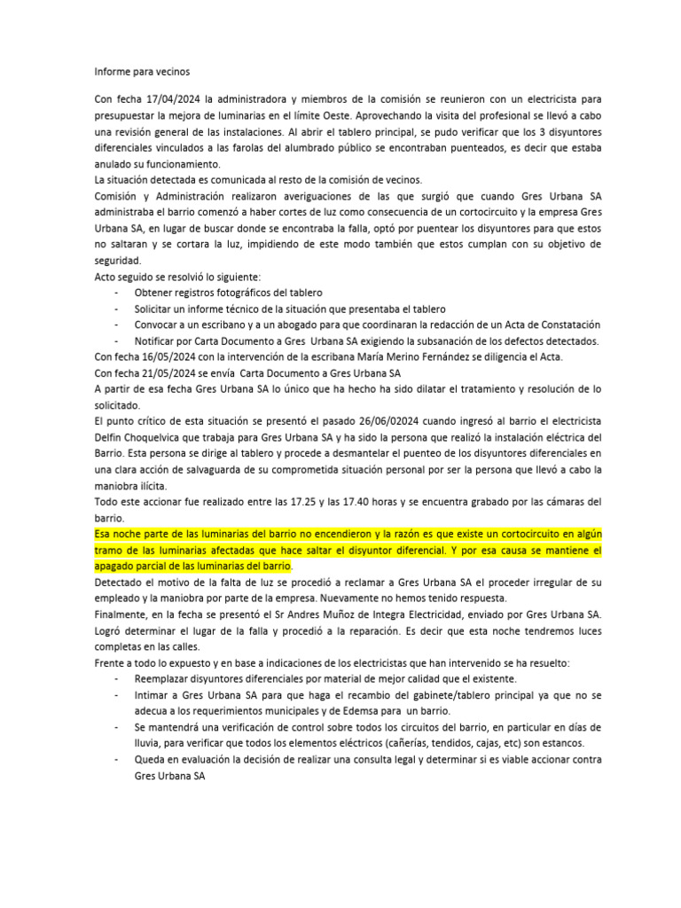 Informe Sobre Situación Luminarias | PDF