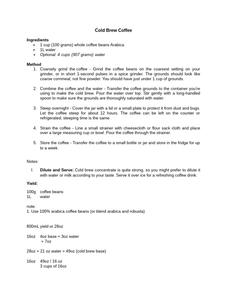 Cold Brew Coffee Recipe | PDF