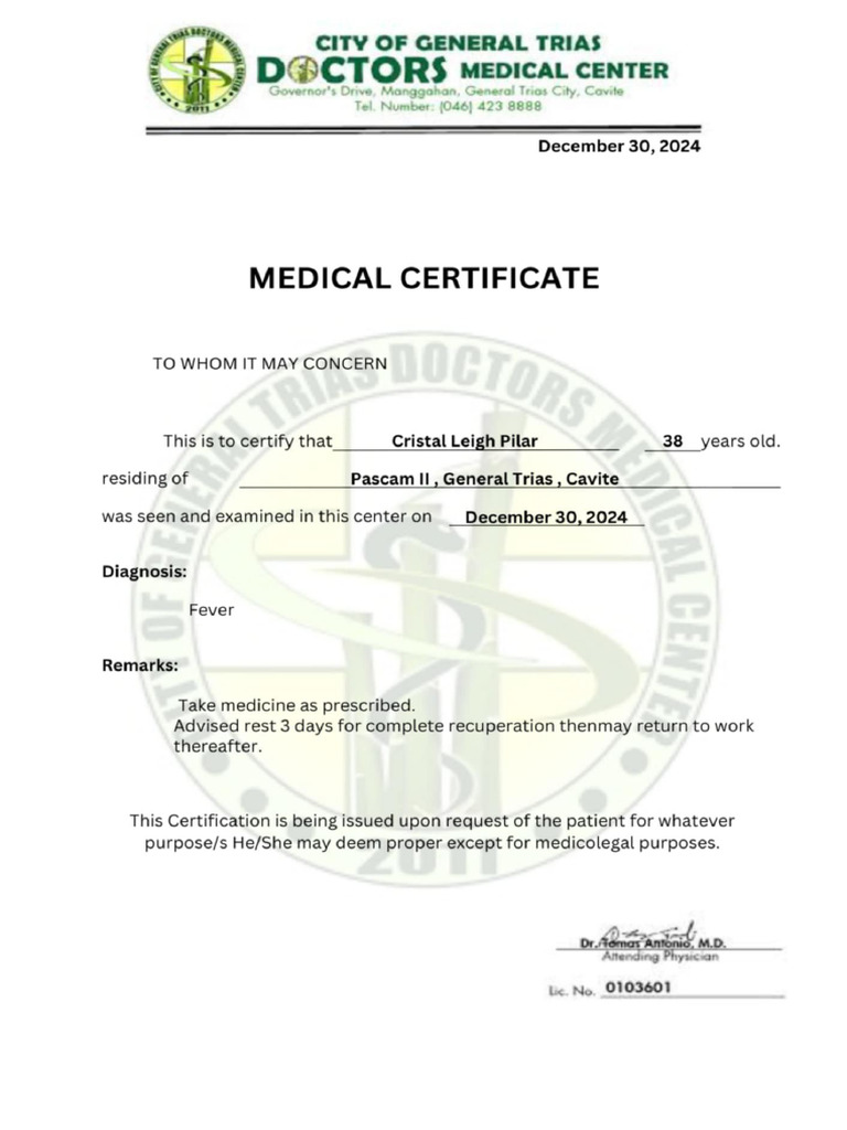 Medcert of Ms. Pilar... | PDF