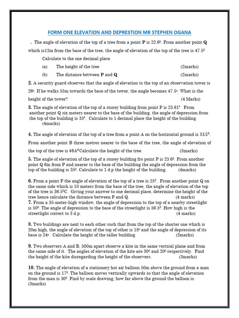 Angles of Elevation and Depression | PDF