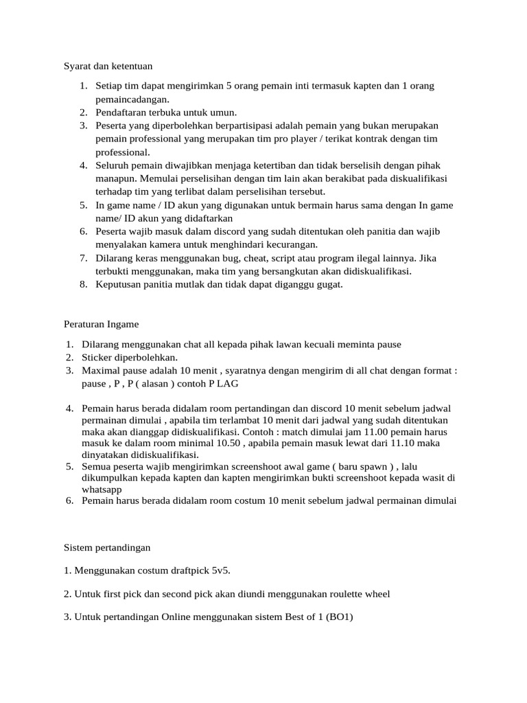 Syarat dan Ketentuan Turnamen 5v5 | PDF