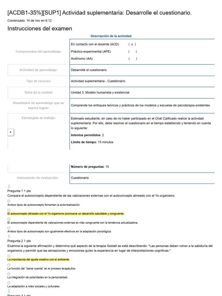 Examen_ [ACDB1-35%][SUP1] Actividad Suplementaria_ Desarrolle El Cuestionario_-1 | PDF | Terapia ...