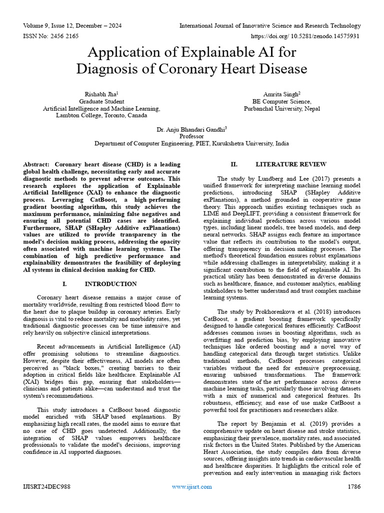 Application of Explainable AI For Diagnosis of Coronary Heart Disease | PDF | Artificial ...