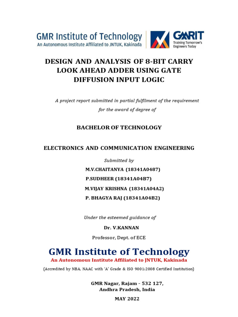 8-Bit Carry Look-Ahead Adder Design | PDF | Logic Gate | Cmos