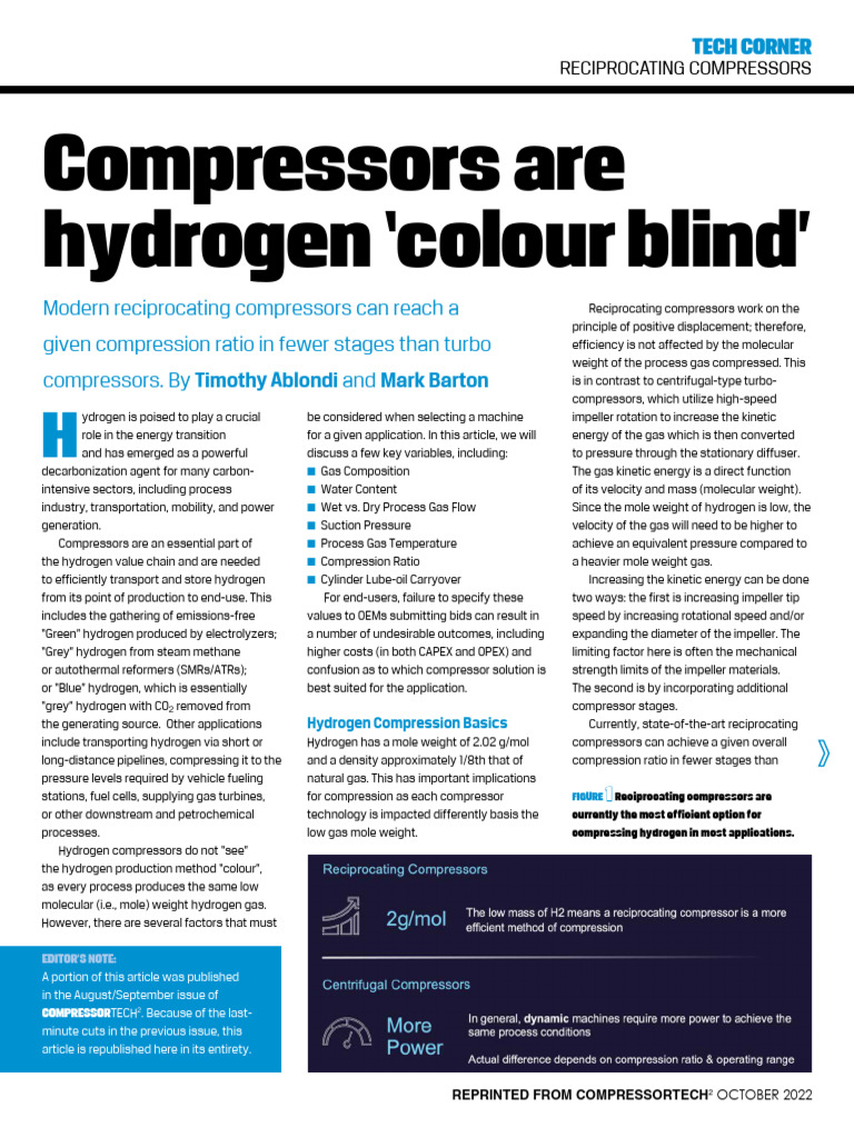 Hydrogen Compression with Reciprocating Compressors | PDF | Gases ...