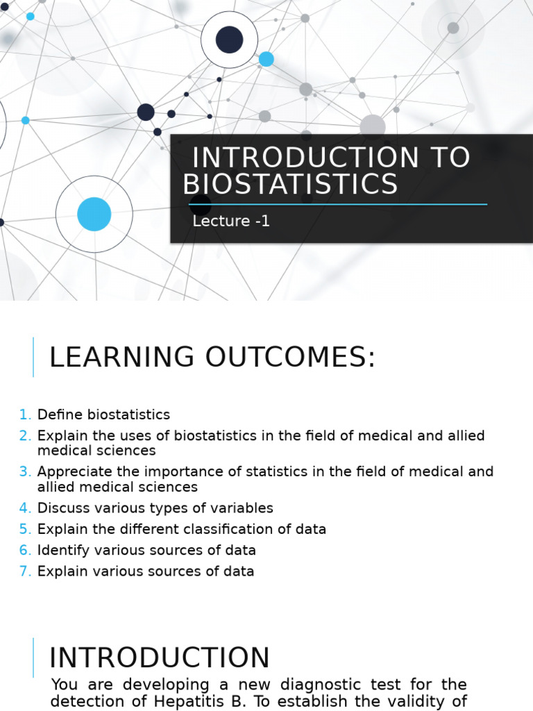 Week 1 - Introduction To Biostatistics | PDF | Sensitivity And Specificity | Statistics