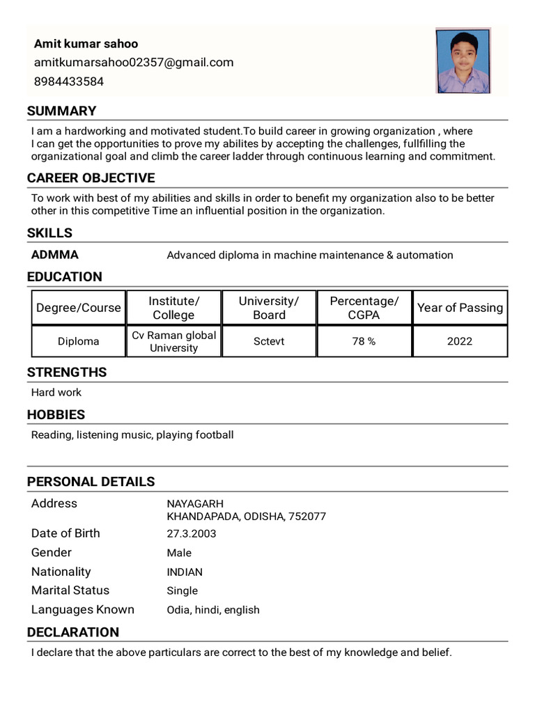 Resume - Amit Kumar Sahoo - Format1 | PDF