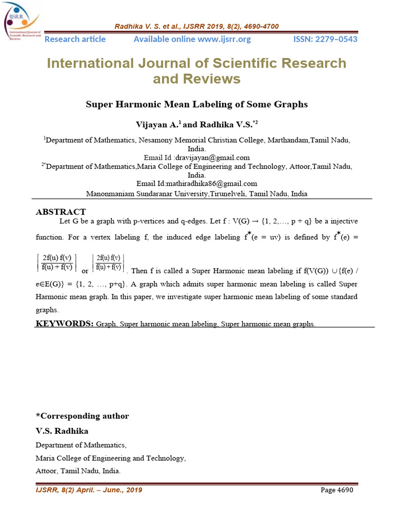 Super Harmonic MEan LAbeling | PDF | Vertex (Graph Theory) | Function ...