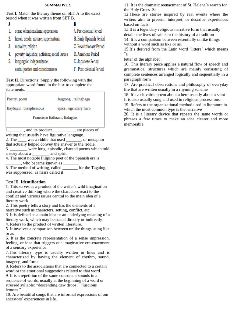 SUMMATIVE 1 21st CENTURY | PDF | Poetry | Word