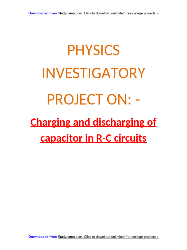 Charging & Discharging of Capacitor in RC Circuits CBSE Class 12 | PDF ...