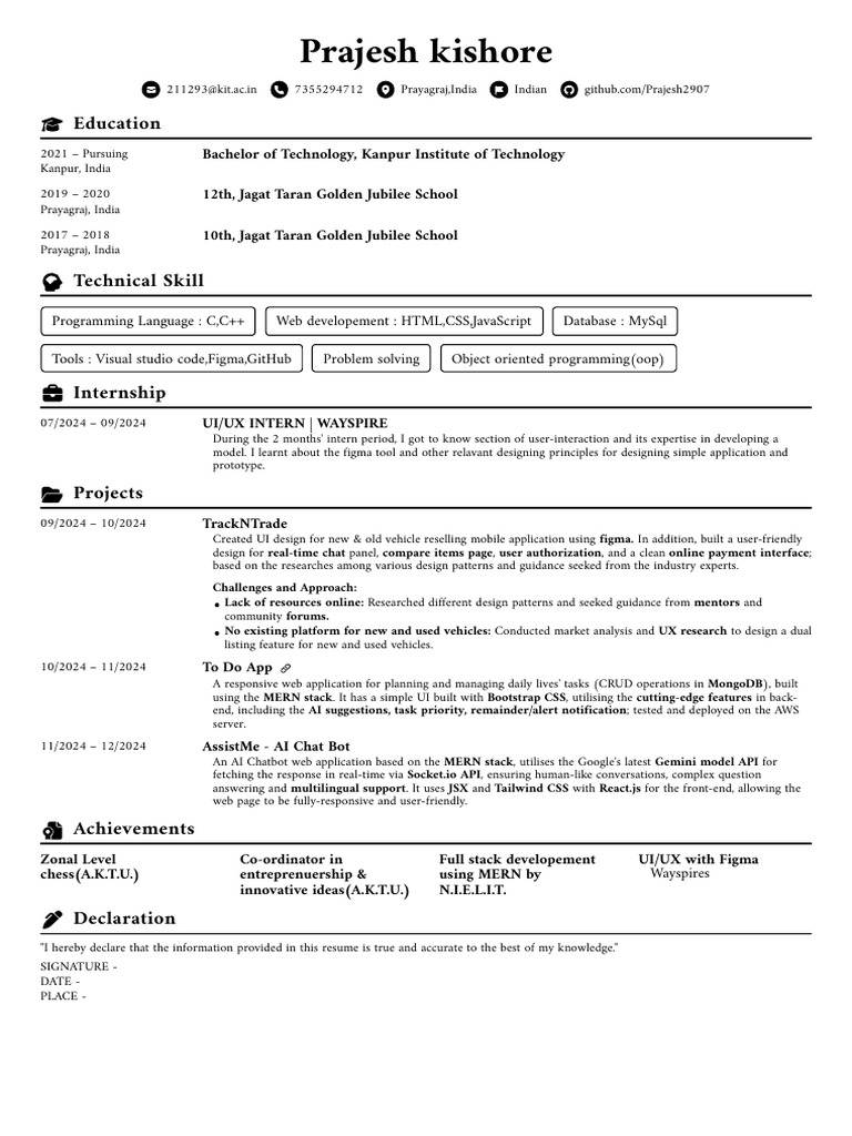 Prajesh Kishore's Tech Resume | PDF | Web Development | Software Engineering