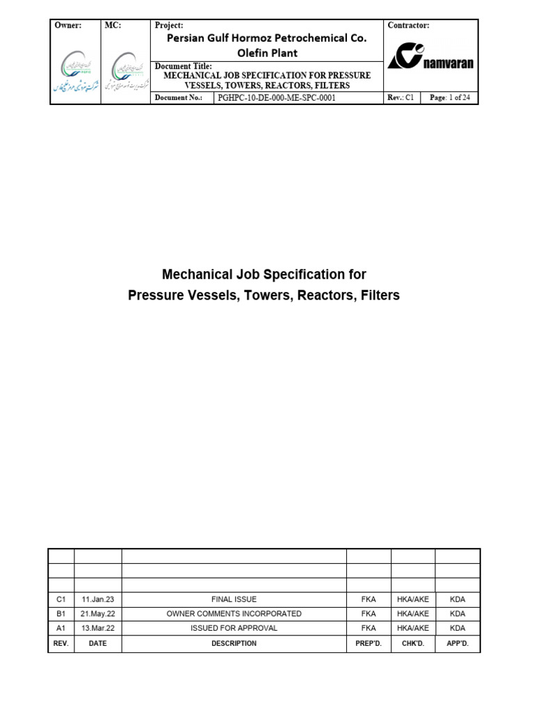 Mechanical Specs for Pressure Vessels | PDF | Pipe (Fluid Conveyance ...