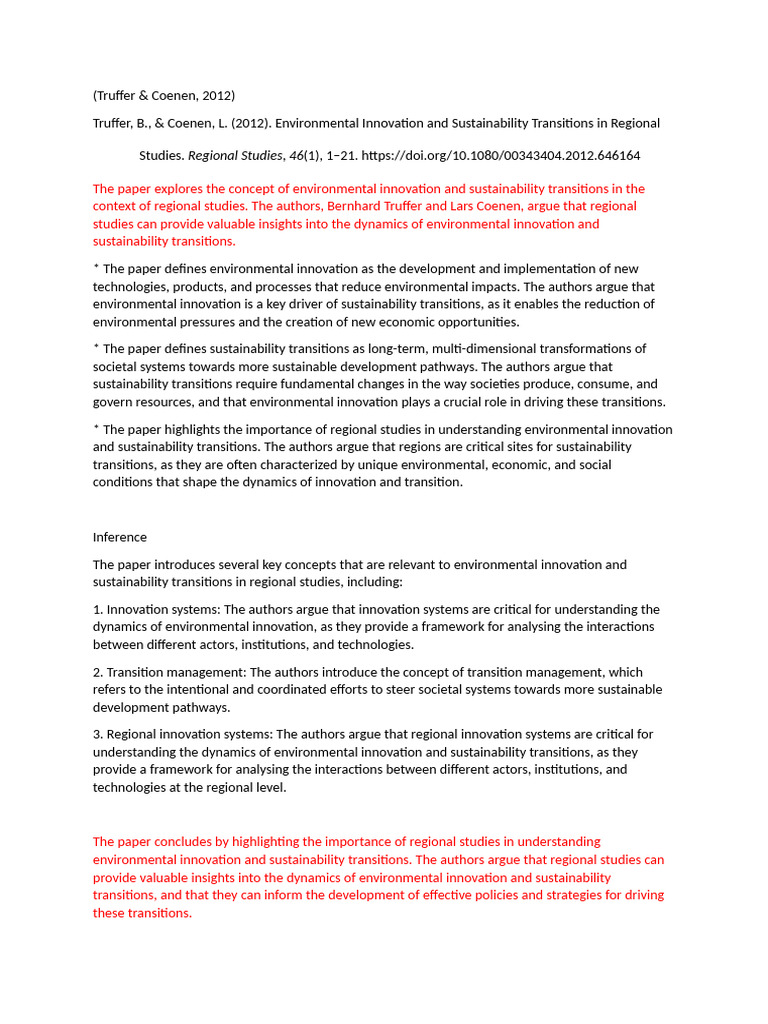 Truffer paper 2 | PDF | Sustainability | Innovation