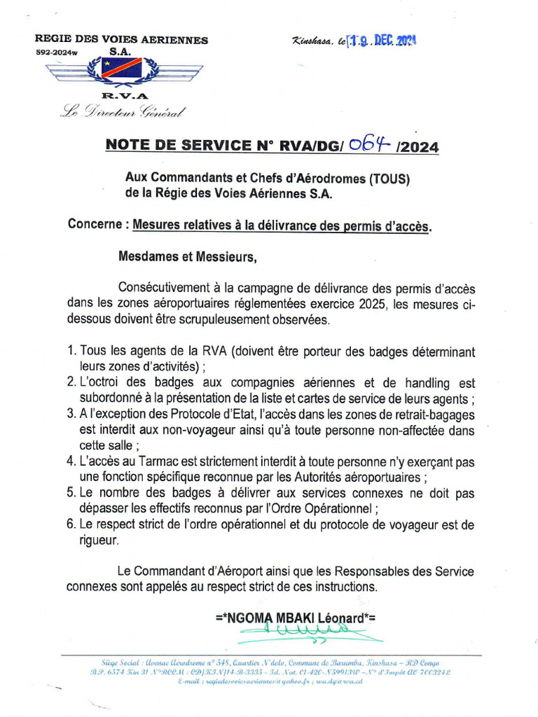 note de service nÂ° 064 mesures relatives Ã dÃ©️livrance des permis d ...