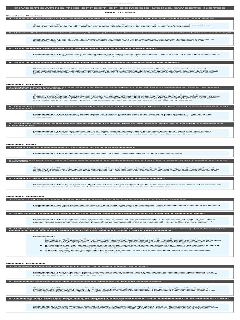 Investigating The Effect of Osmosis Using Sweets | PDF | Osmosis | Water