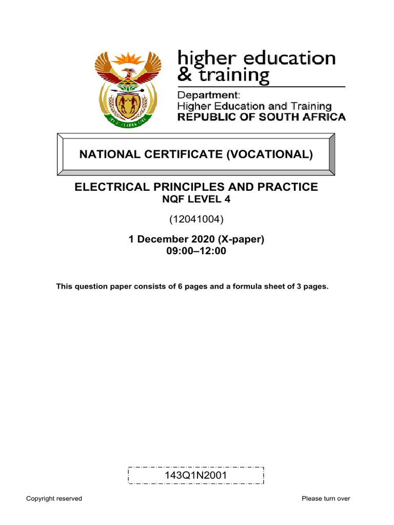 NCV4 Electrical Principles and Practice December 2020 | PDF | Electric ...