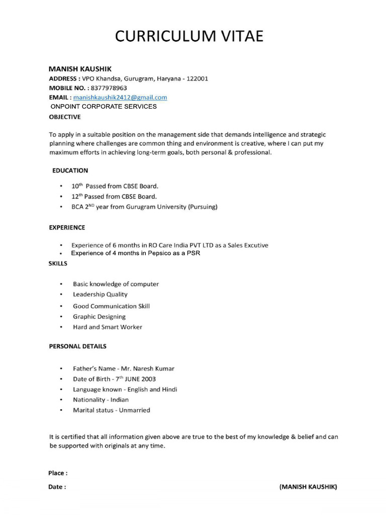 Manish Kaushik CV | PDF