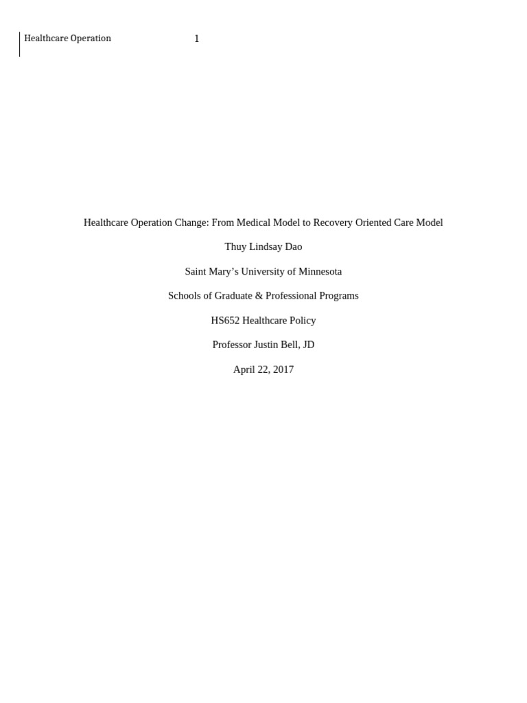 Healthcare Operation Change | PDF | Psychiatry | Patient