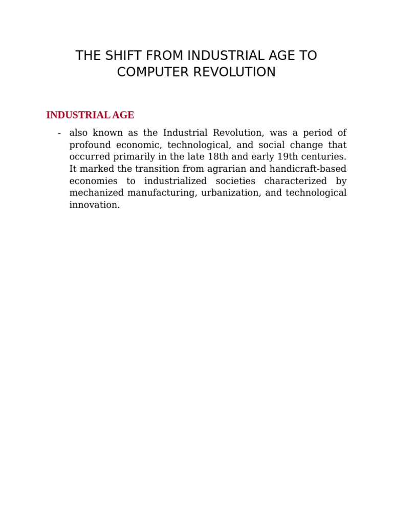 The Shift From Industrial Age To Computer Revolution | PDF