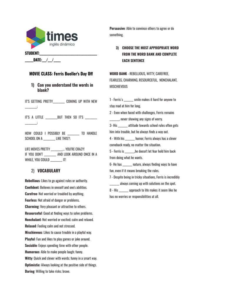 Movie Class Student's Worksheet | PDF