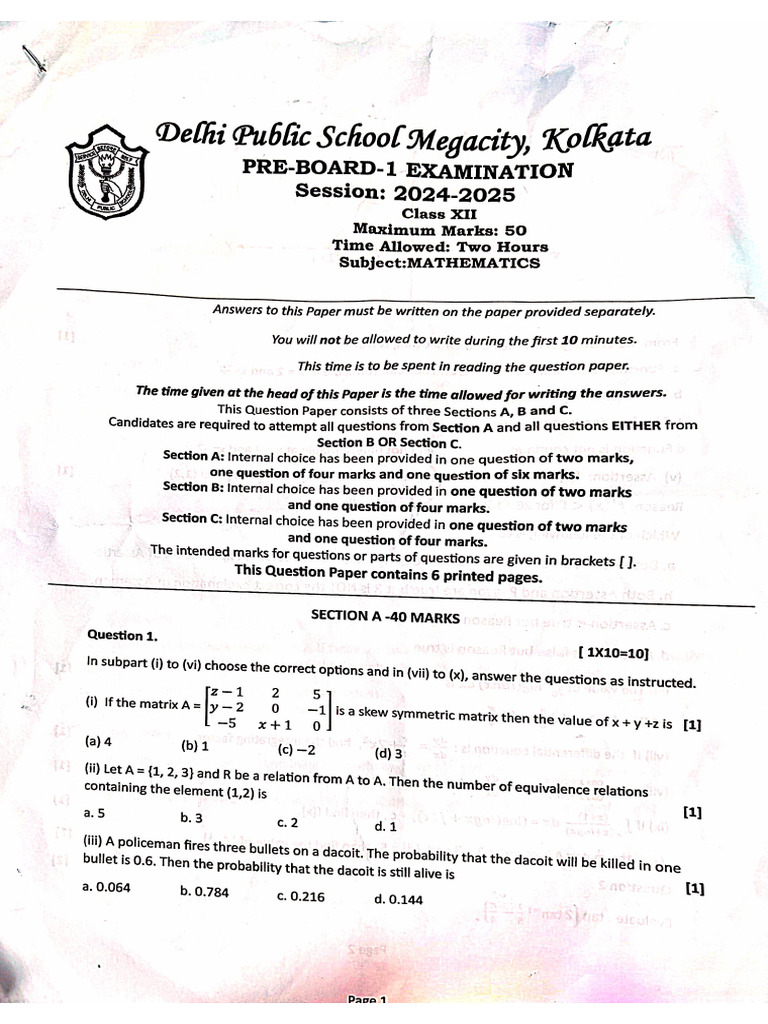 DPS Pre-Board 1 | PDF