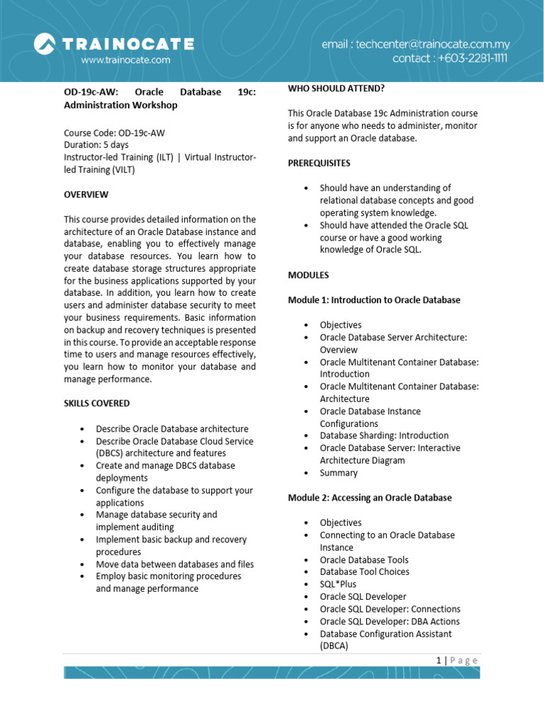 OD 19c AW Oracle Database 19c Administration Workshop | PDF | Databases | Protein Data Bank