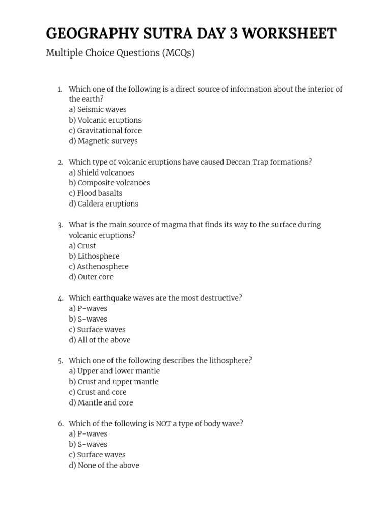 Geography Sutra Day 3 Worksheet | PDF